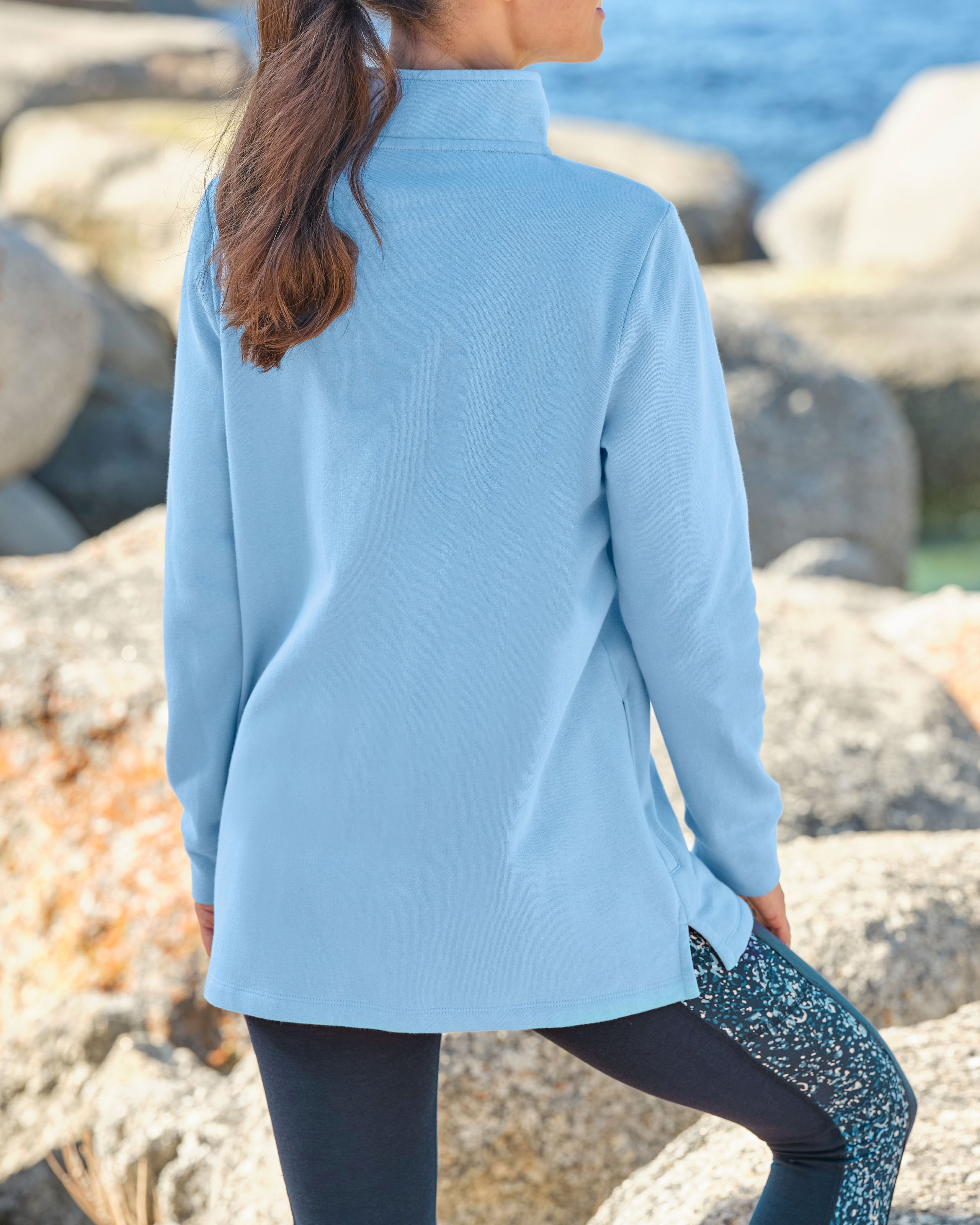 Seaglass Blue | Penrith Longline Popper Neck Sweatshirt | Roama